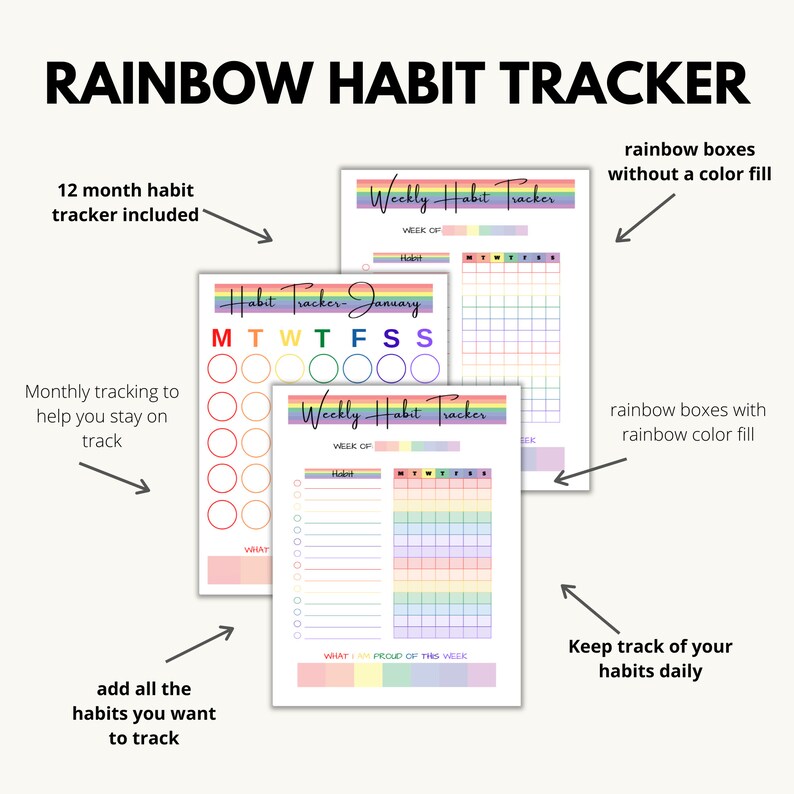 Rainbow Habit Tracker Printable, Weekly Monthly Tracker (PDF) - Etsy