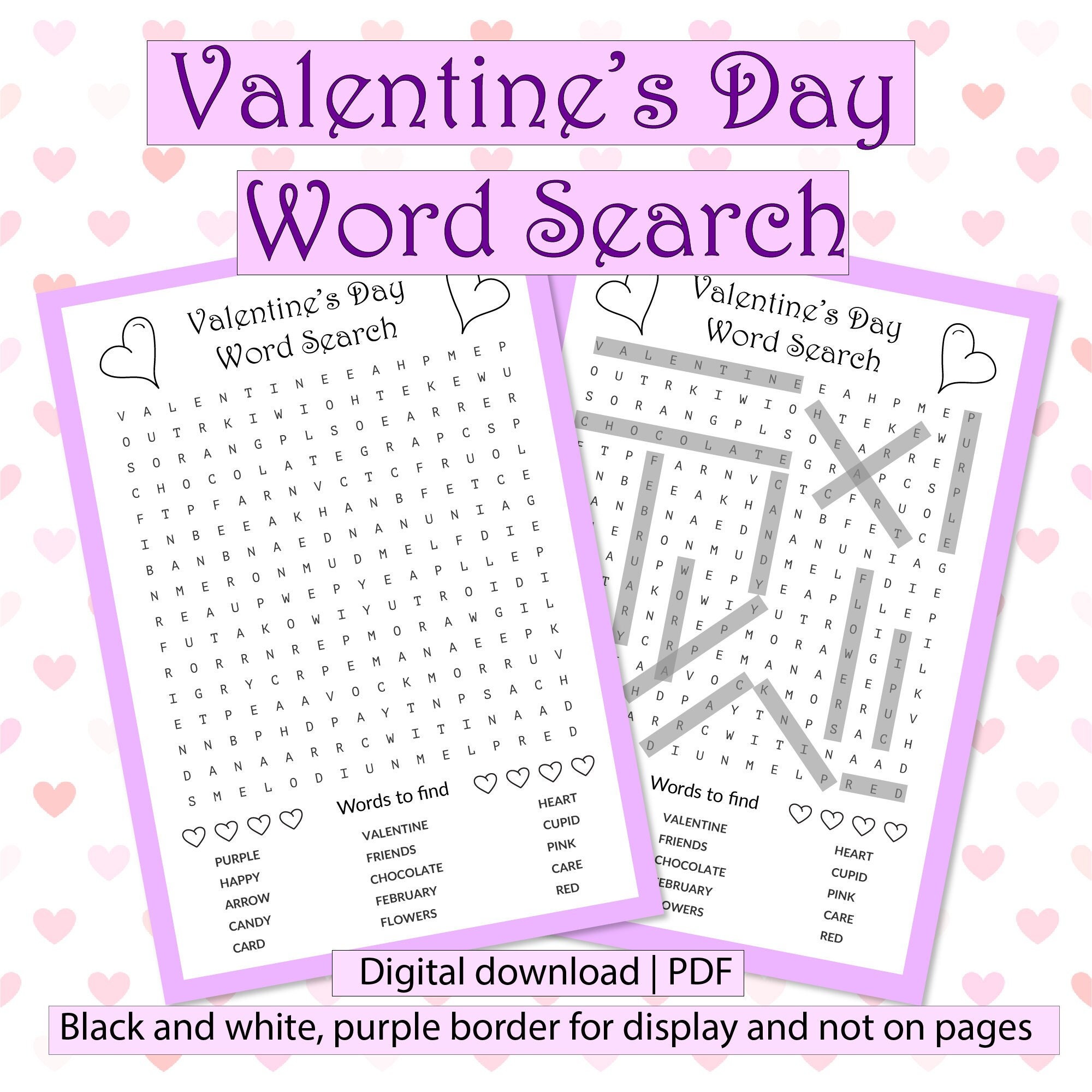Valentine's Day Word Search, Printable Valentine's Day Activities - Etsy