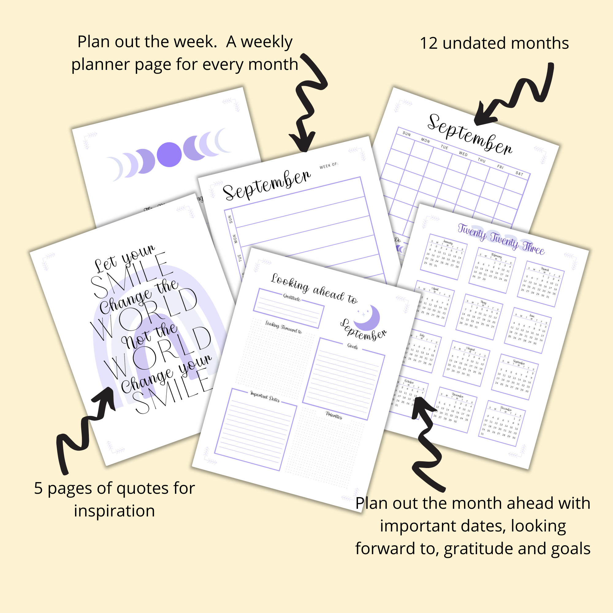 Boho Planner, Undated Printable Planner, Purple Planner, Happy Planner ...