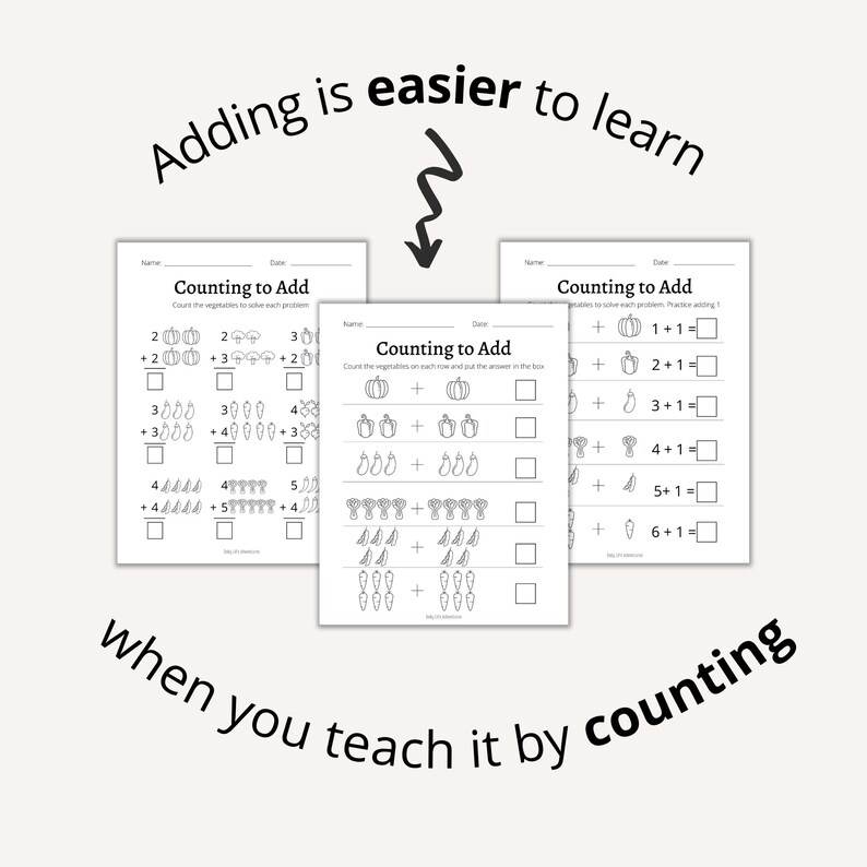 Count to Add Math Worksheets, Homeschool Math Printables, Learning to ...