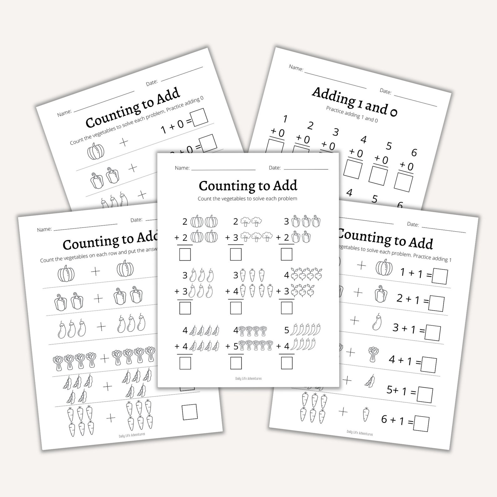 Count to Add Math Worksheets, Homeschool Math Printables, Learning to ...