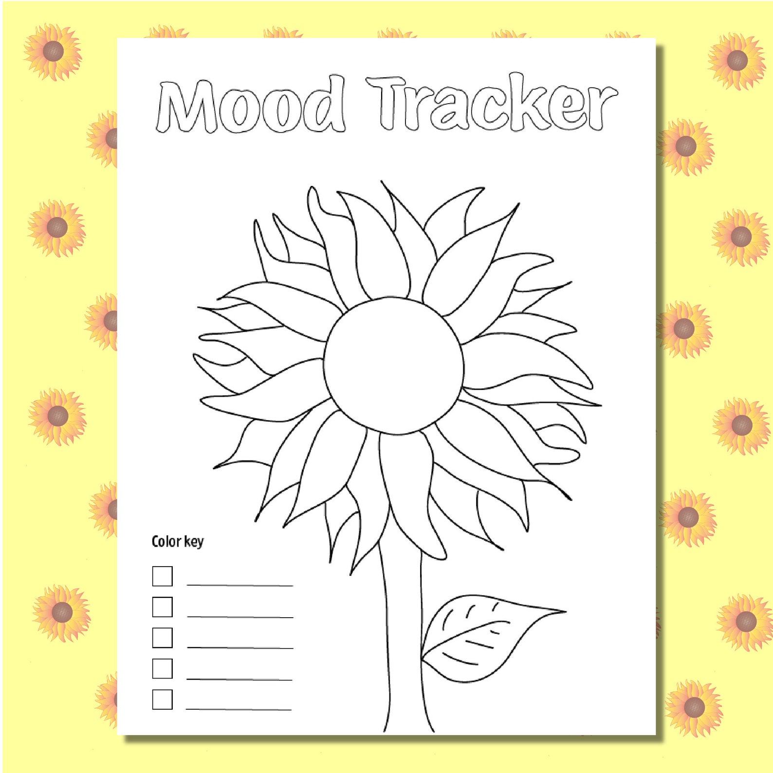 Hand Drawn Sunflower Mood Tracker, Mood Tracker Printable, Journal ...