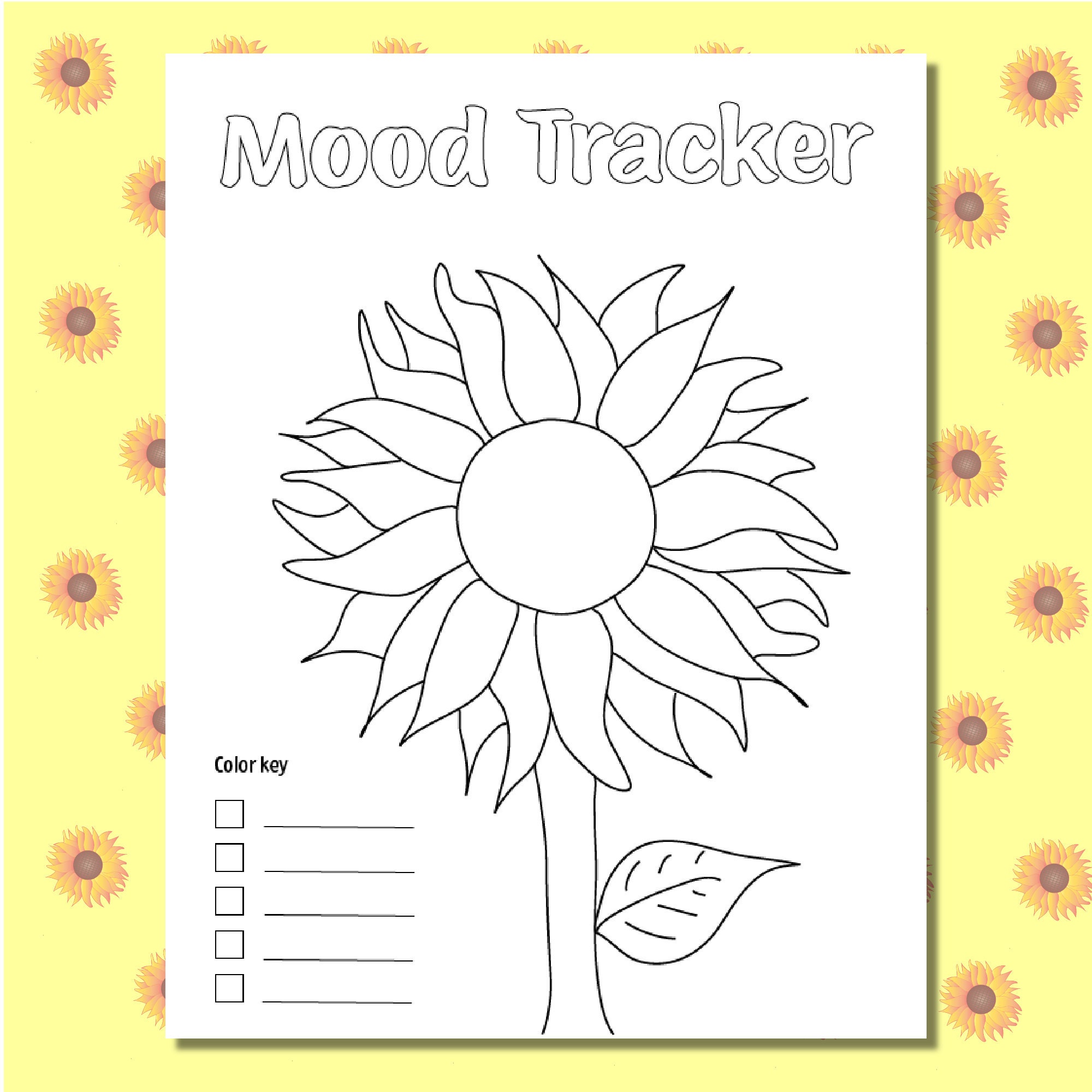 Hand Drawn Sunflower Mood Tracker, Mood Tracker Printable, Journal ...