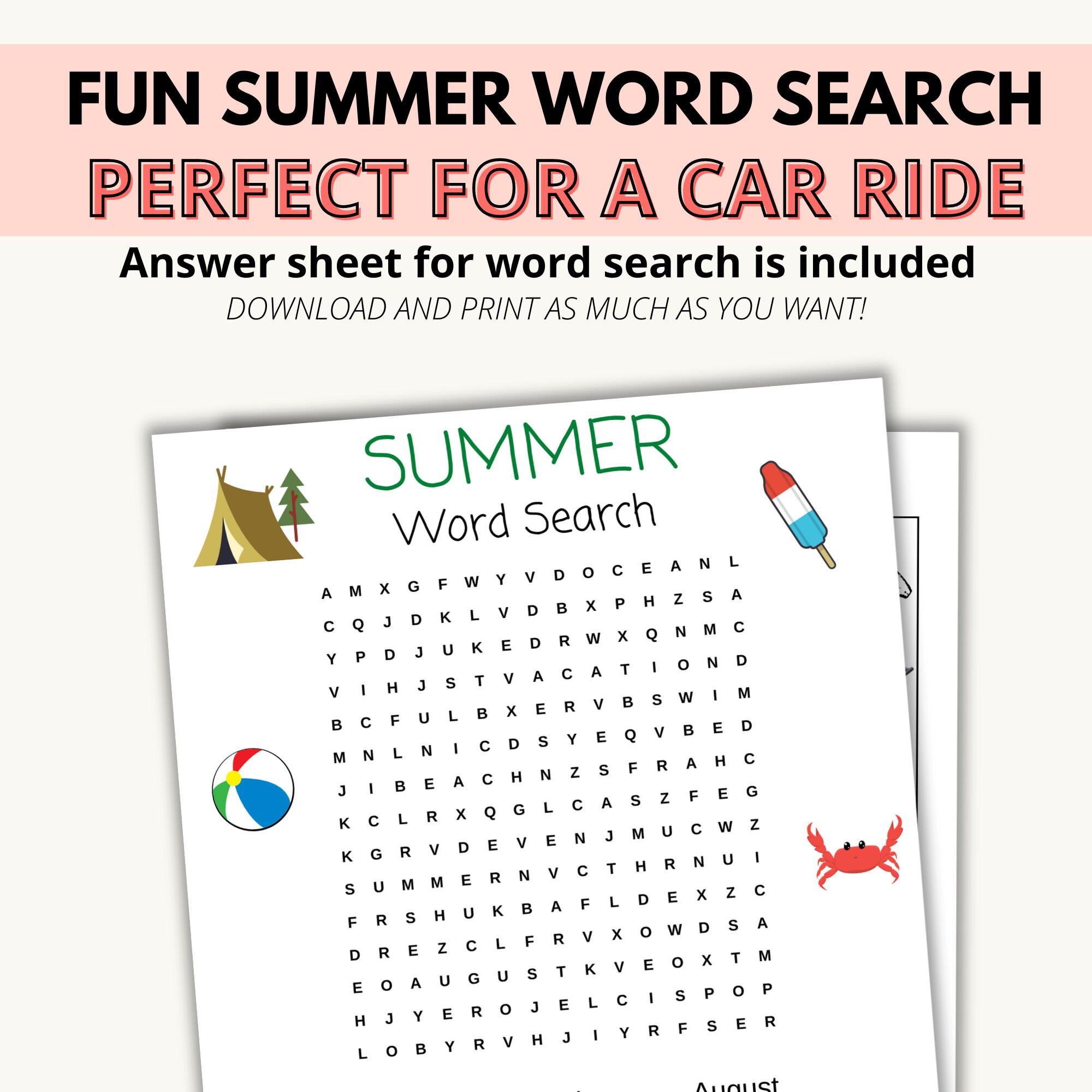 Summer Word Search and I Spy the Beach, Printable Activity for Young ...