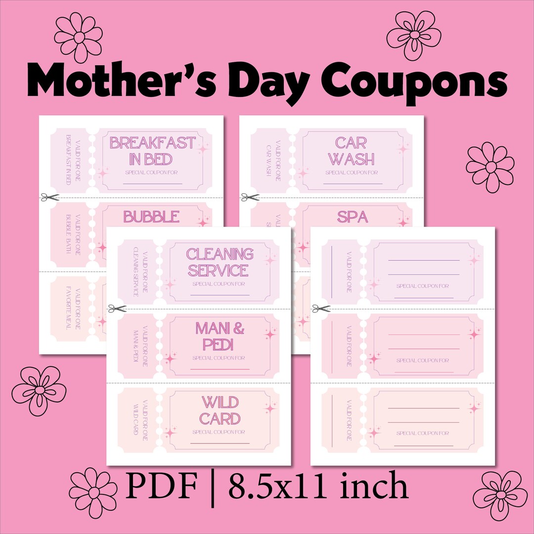 Mother's Day Coupons, Mother's Day Gifts From a Child, Printable ...