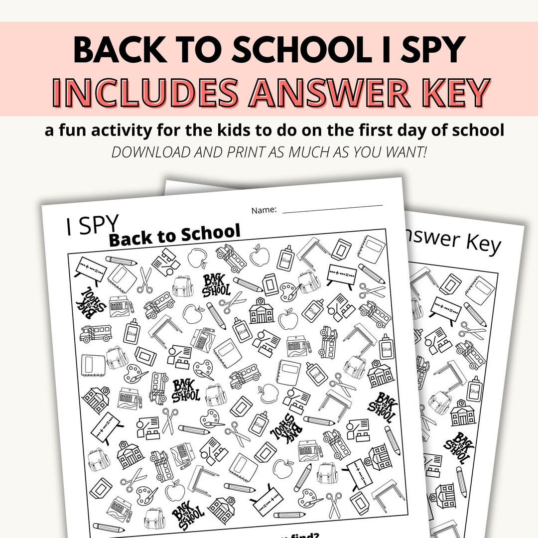 I Spy Back to School Printable, First Day of School Activity for Young ...