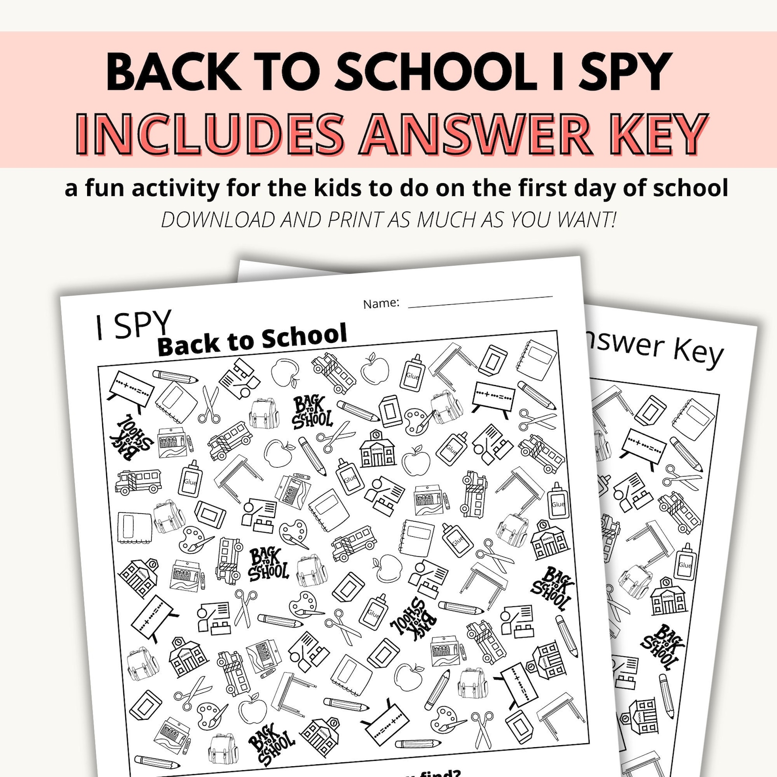 I Spy Back to School Printable, First Day of School Activity for Young ...