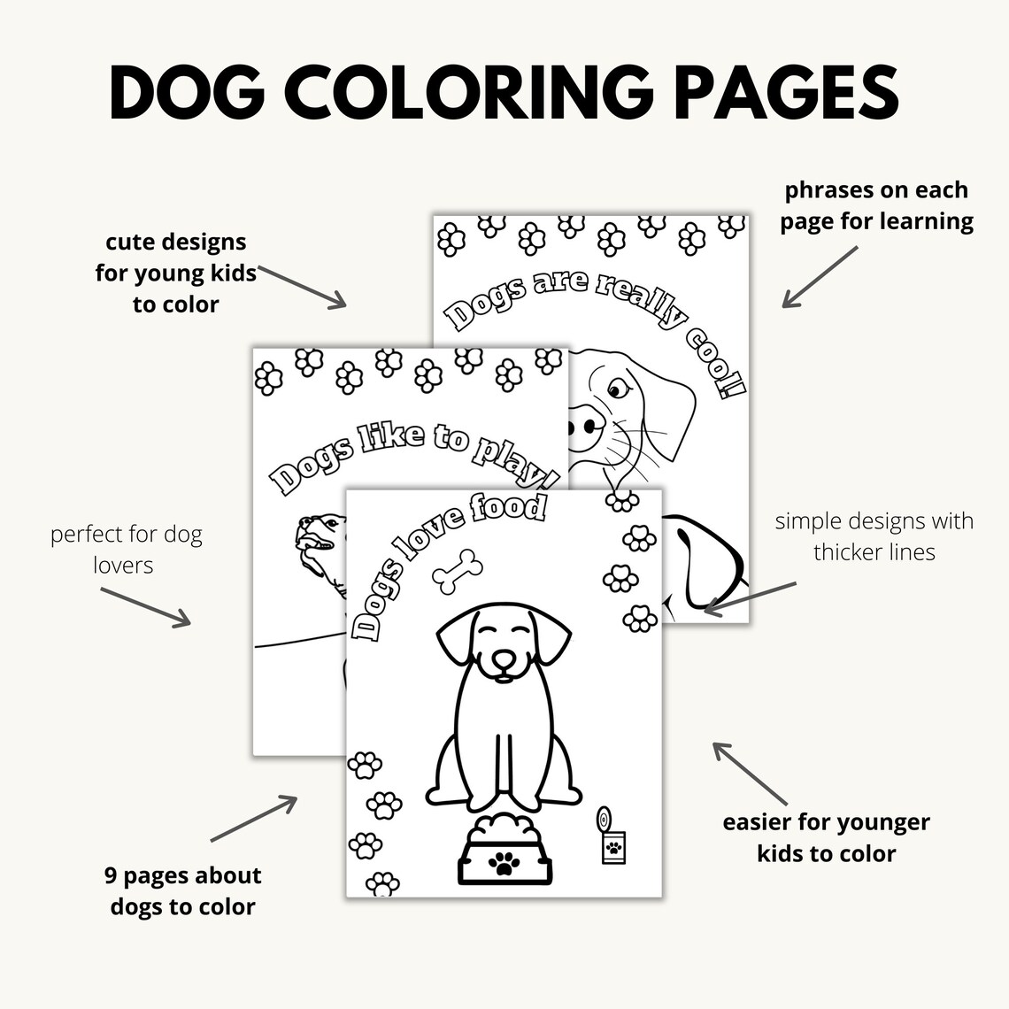 Dog Coloring Pages for Young Kids, Fun Learning (PDF) - Etsy