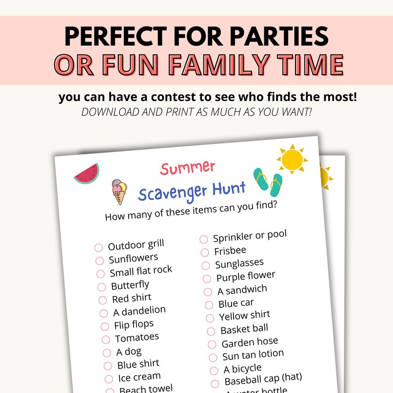 Summer Scavenger Hunt and Word Search, Fun Printables for Kids, Summer ...