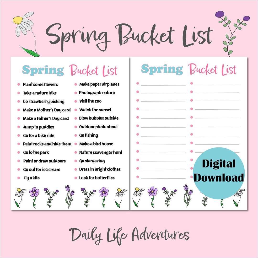 Spring Bucket List, Printable Bucket List, Things to Do in Spring - Etsy