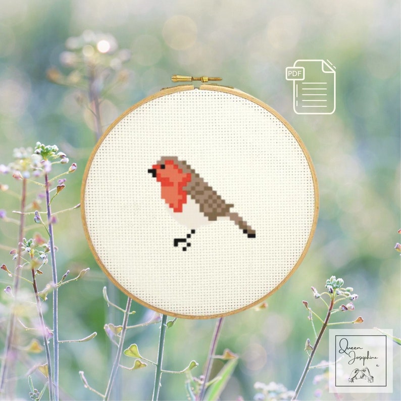 Simple Robin Garden Bird Mini Cross Stitch Pattern Quick and Easy for ...