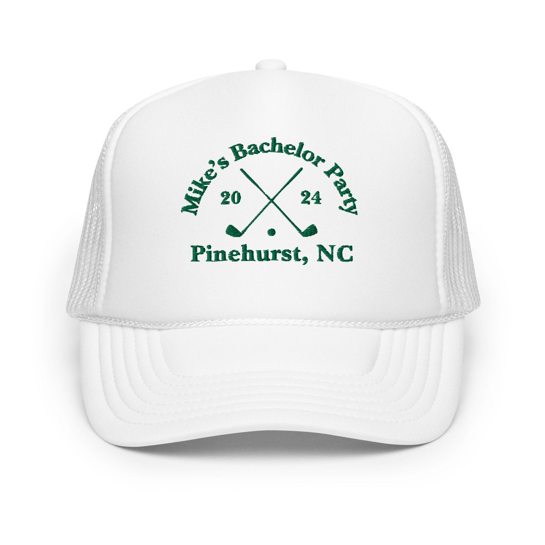 Custom Bachelor Party Golf Trip Hat - White and Green With Personalized ...