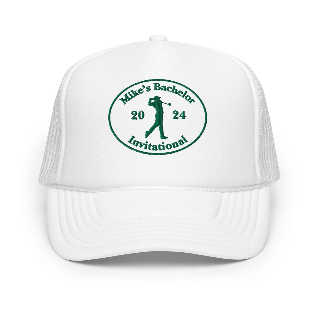 Custom Golf Bachelor Invitational Hat - White and Green Faux Patch W ...