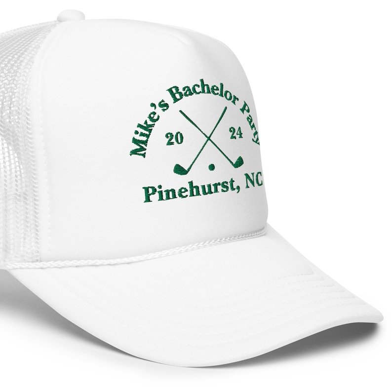 Custom Bachelor Party Golf Trip Hat - White and Green With Personalized ...