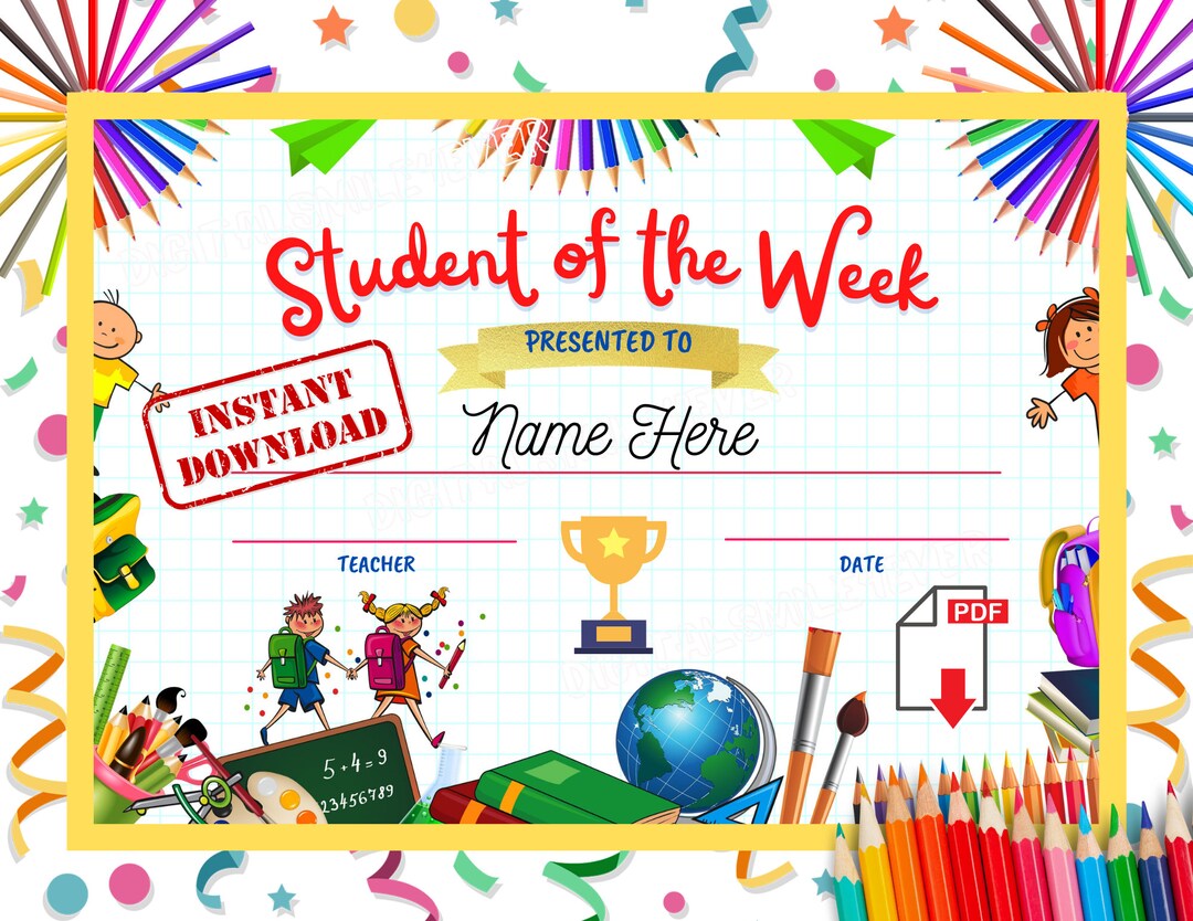 Student of the Week. School. Certificate. Awards - Etsy