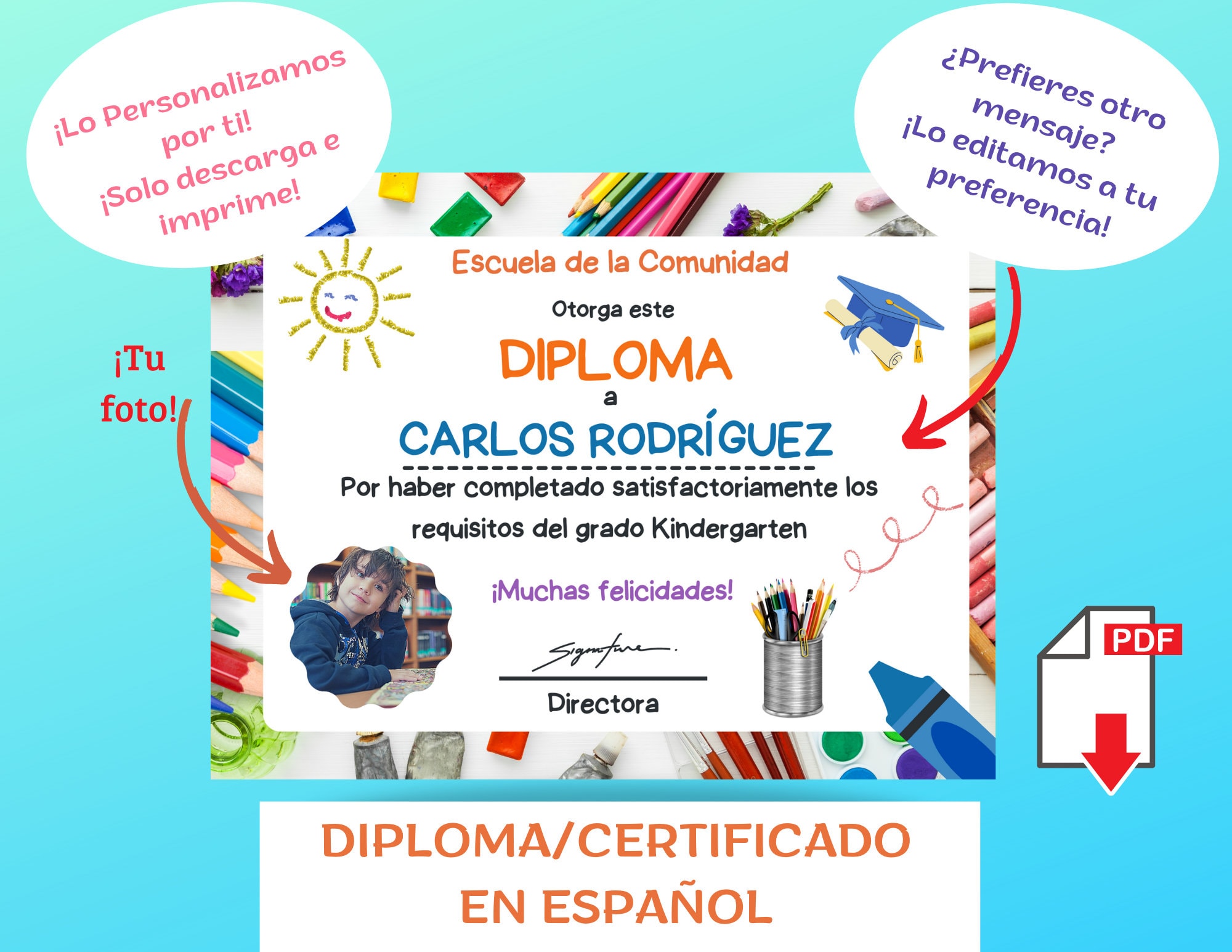 Spanish Diploma/certificate Personalized End of School Year, Graduation ...