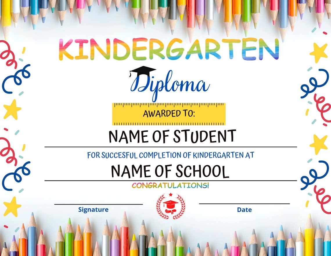 Editable Kindergarten Diploma, Kindergarten Graduation, Certificate ...