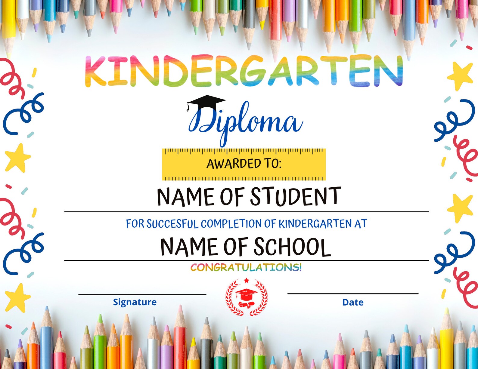 Editable Kindergarten Diploma, Kindergarten Graduation, Certificate ...