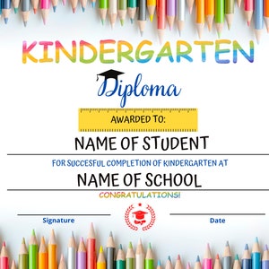 Editable Kindergarten Diploma, Kindergarten Graduation, Certificate ...