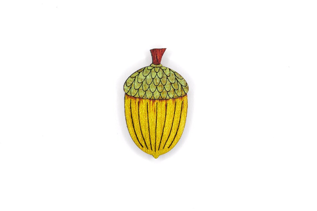 Hand Painted Acorn Wooden Pin Brooch - Etsy