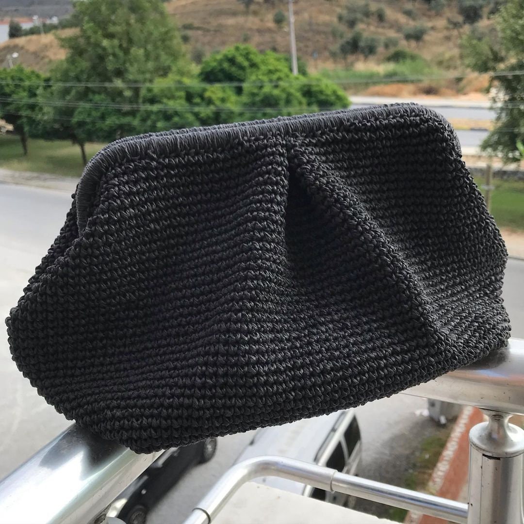 KNITTED RAFFIA BAG Black Raffia Bag Raffia Handbag Crochet - Etsy