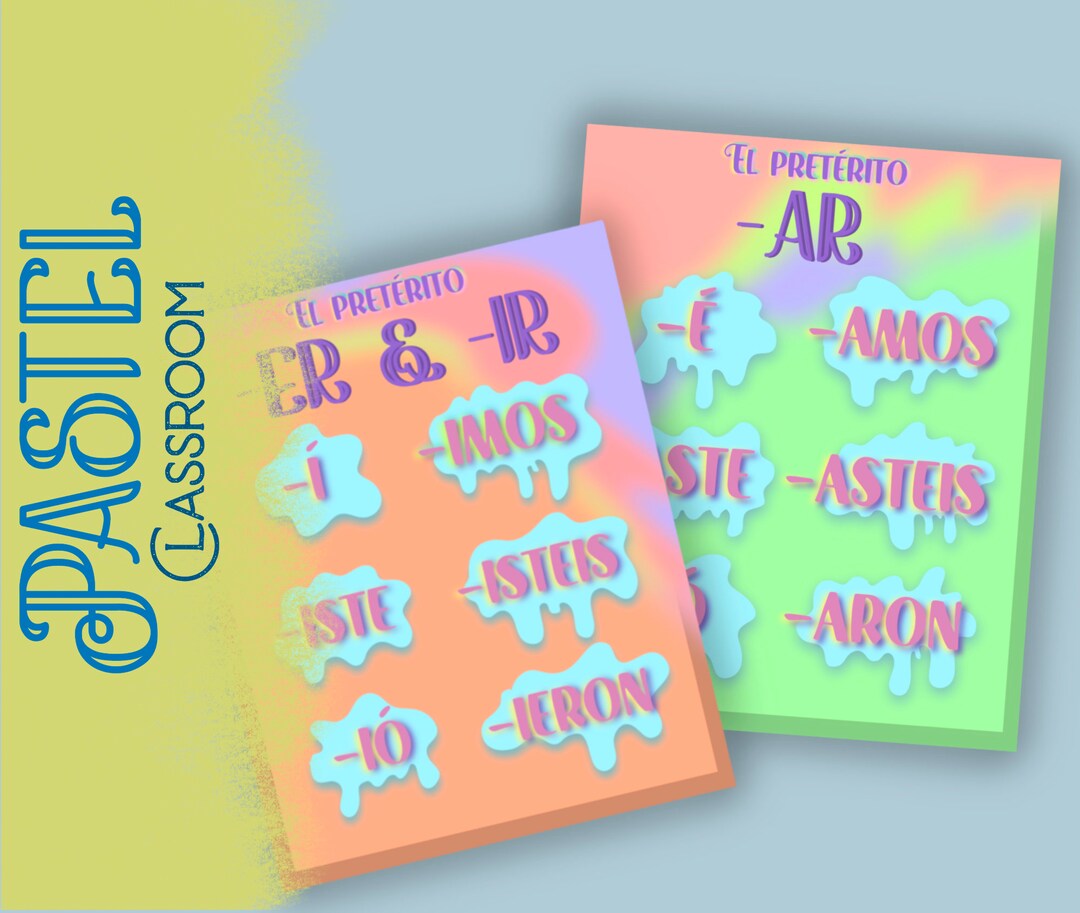 Spanish Past Tense Verb Endings Pastel Etsy spanish-past-tense-verb-endings-pastel-etsy