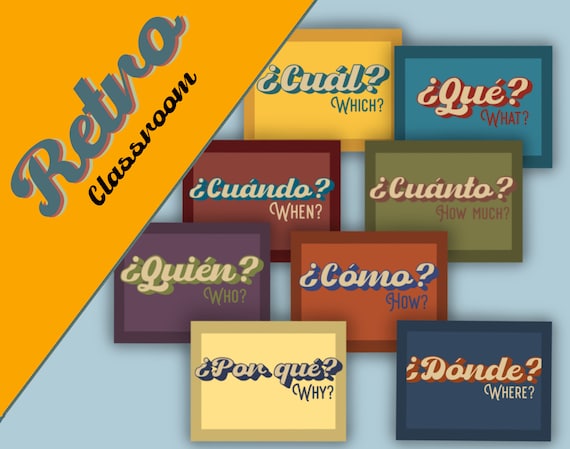 Spanish Question Words Poster Set with Translations Retro - Etsy