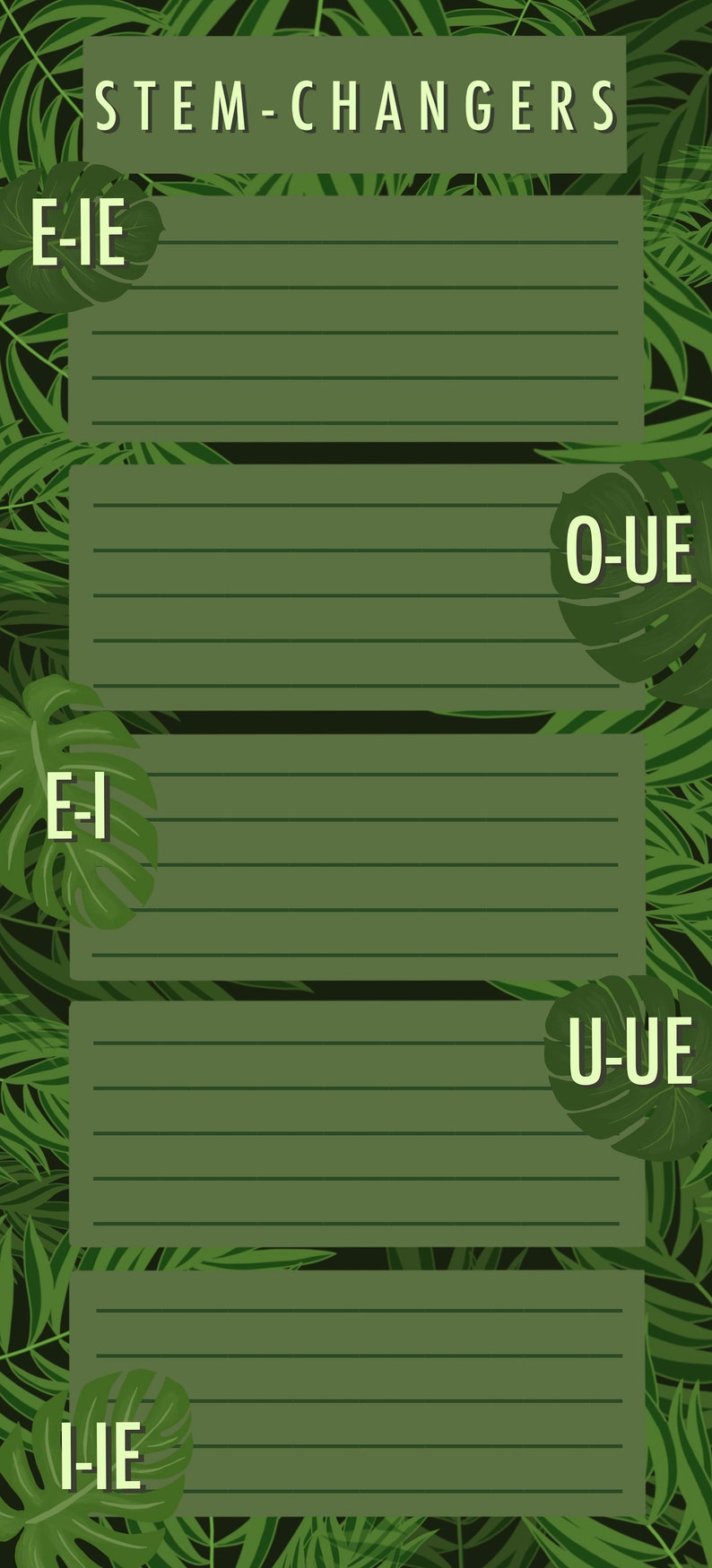 Stem-changers Verb Charts tropical - Etsy