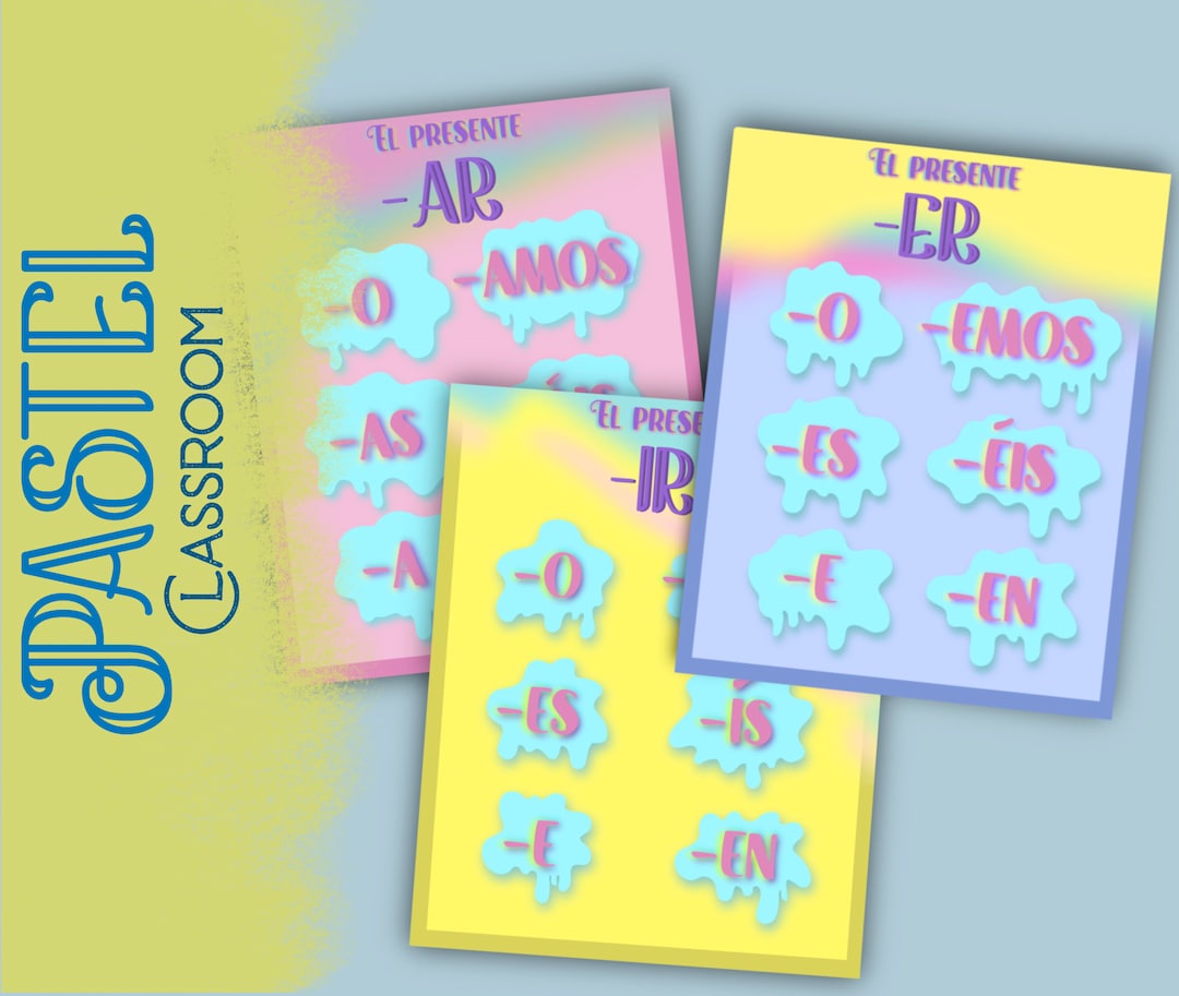Present Tense Spanish Verb Endings Poster Set - Pastel - Etsy