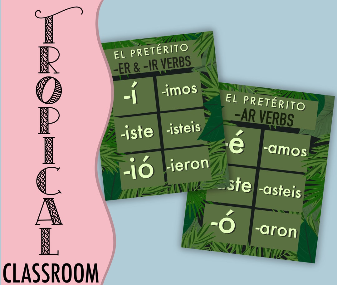 Spanish Past Tense Verb Endings - Tropical - Etsy