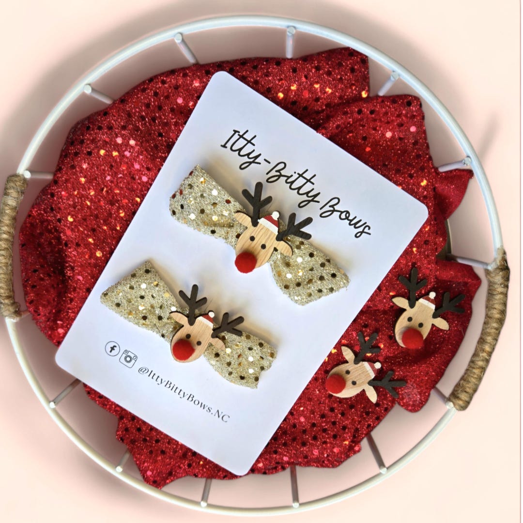 Reindeer Piggy Set Reindeer Bows Christmas Bows Holiday Bows Red Gold ...