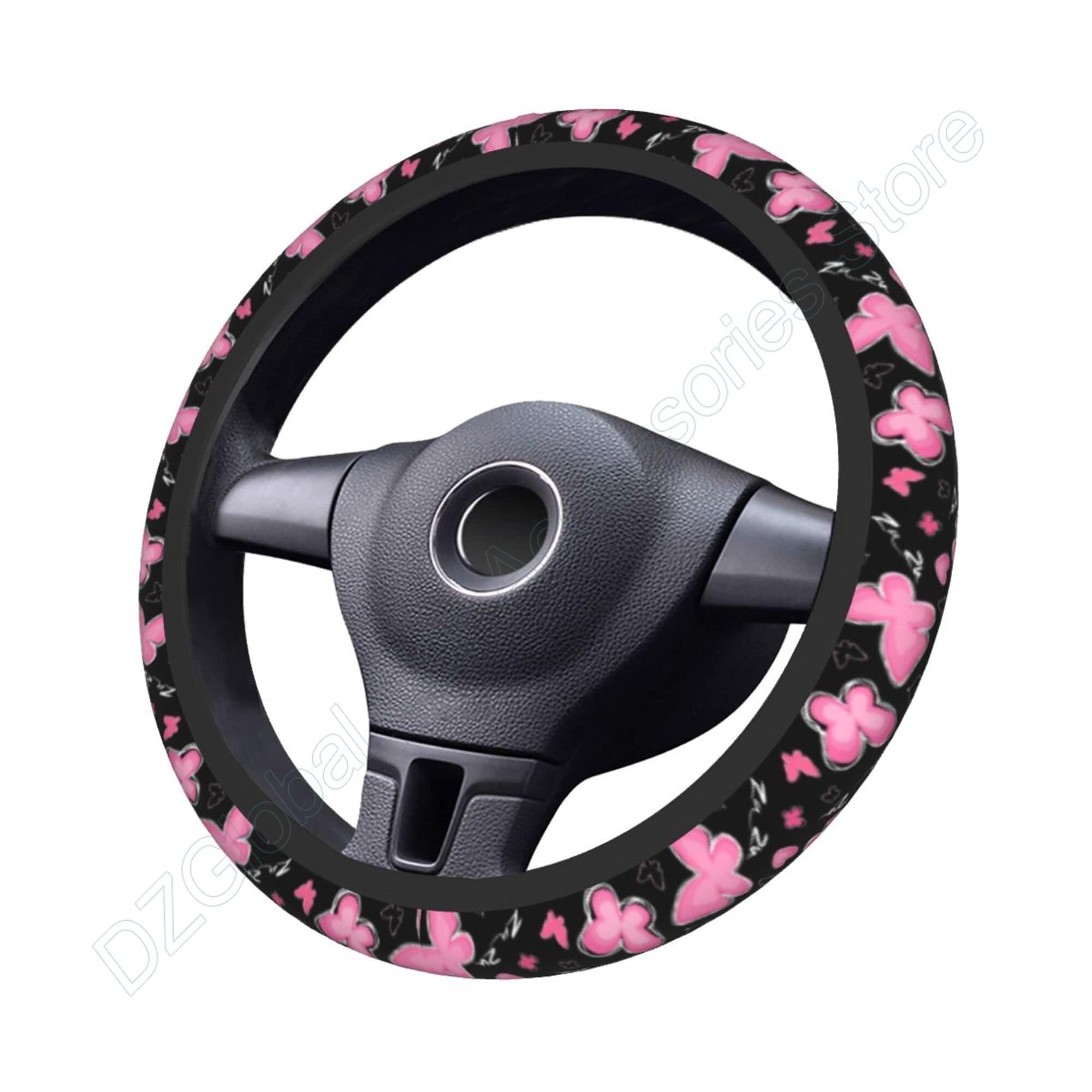 Women Butterfly Pink Steering Wheel Cover Universal Steering Wheel ...