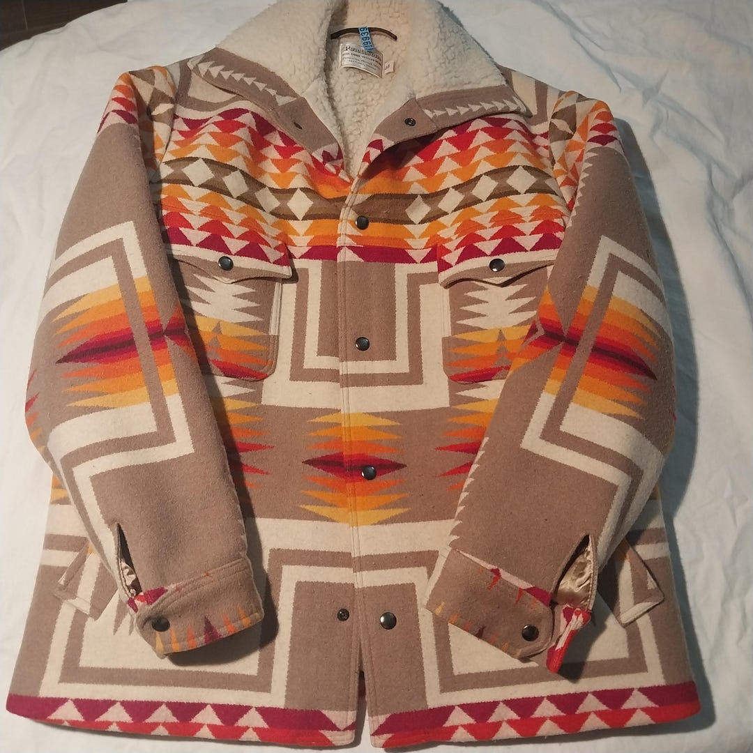 1970s Pendleton High Grade Western Wear Chief Joseph Shearling Lined Packer Chore Coat 44 Mint ...