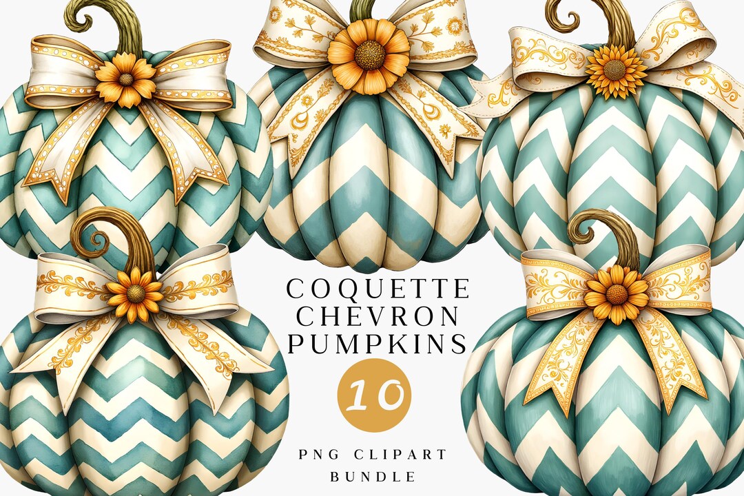 Blue Coquette Chevron Pumpkin Clipart Set, Fall Clipart, Autumn Harvest ...