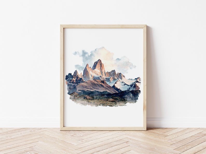 Patagonia Mountain Light Watercolor Art Print Open Wilderness Dramatic ...