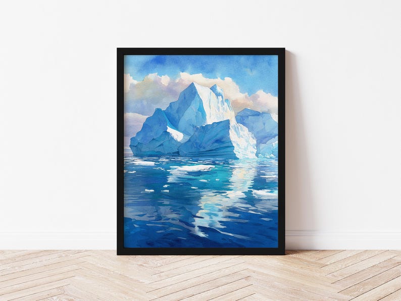 Iceberg Alley Coastal Watercolor Art Print Blue Icebergs Open Atlantic ...