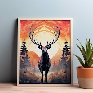 Rocky Mountain Elk Wilderness Print Geometric Abstract Wall Art With ...