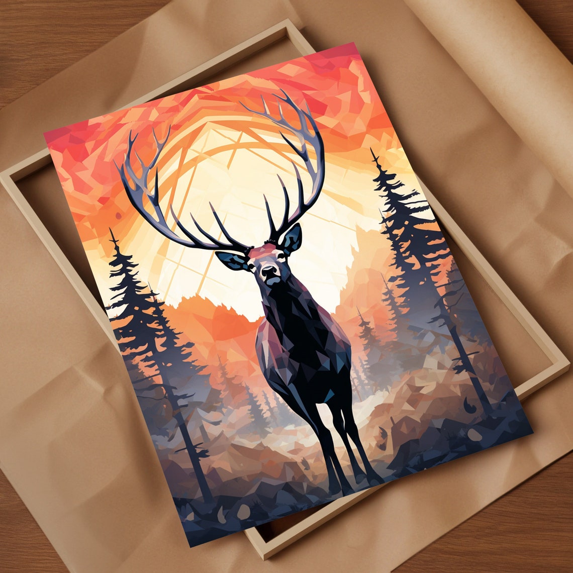 Rocky Mountain Elk Wilderness Print Geometric Abstract Wall Art With ...