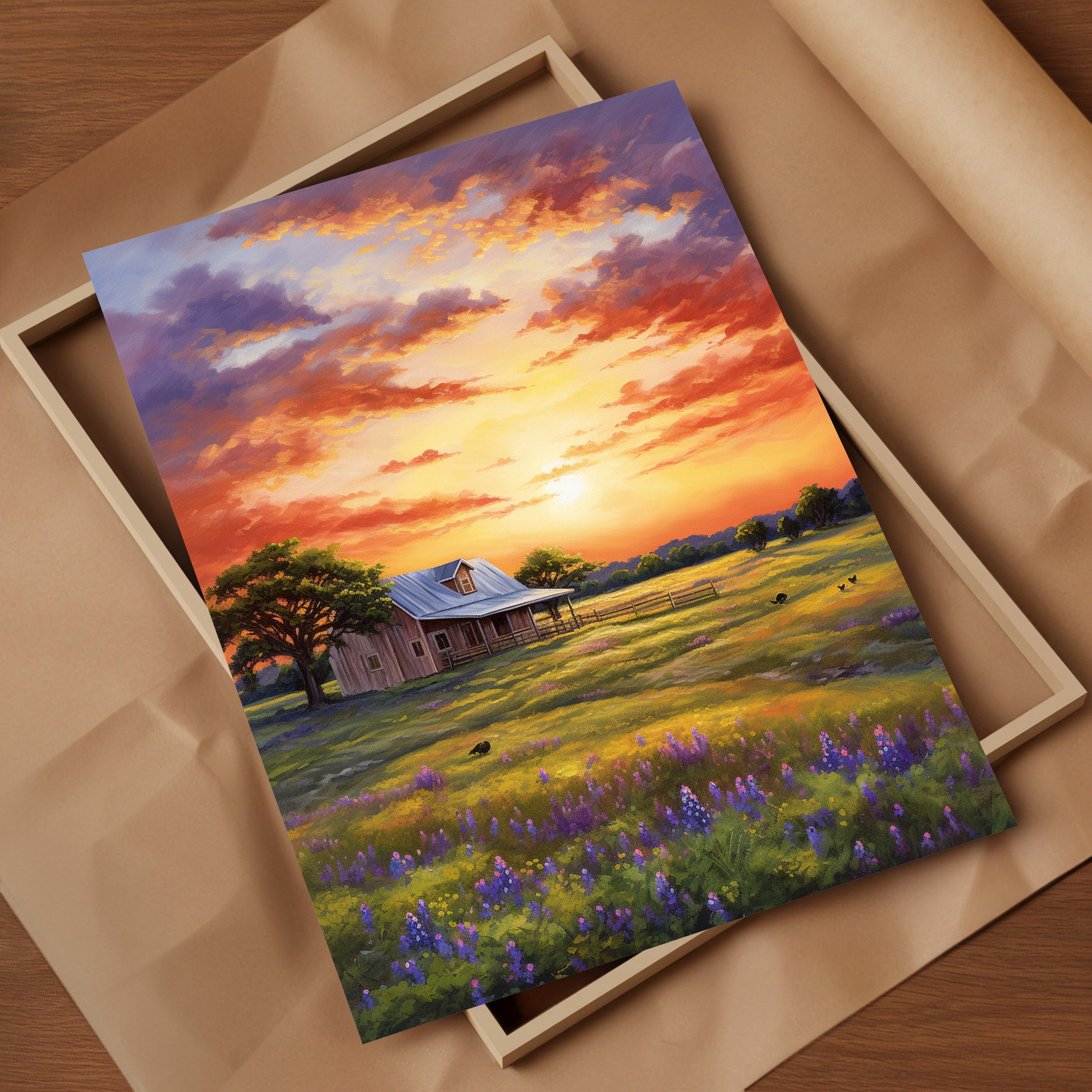 Texas Ranch Sunset Rural Landscape Art Gaze Upon the Tranquil Beauty of ...