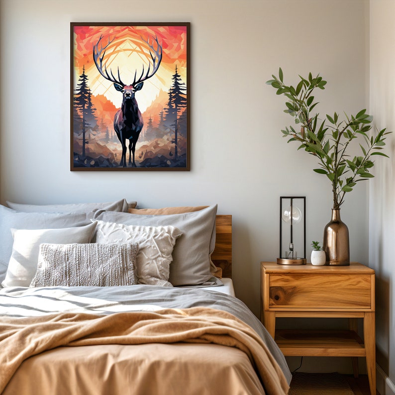 Rocky Mountain Elk Wilderness Print Geometric Abstract Wall Art With ...