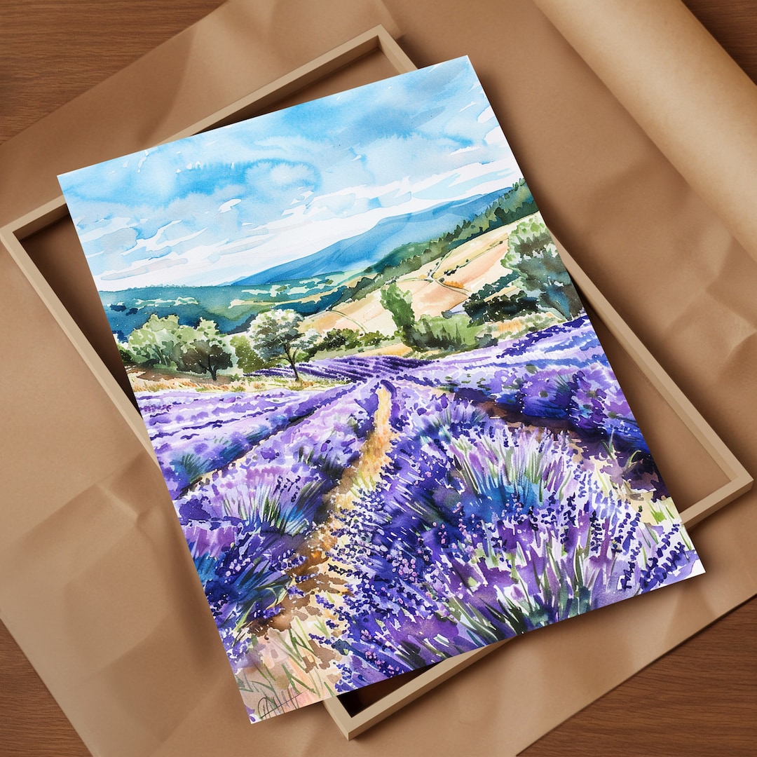 Lavender Fields Watercolor Blanco Art Print Texas Hill Country Scenic ...