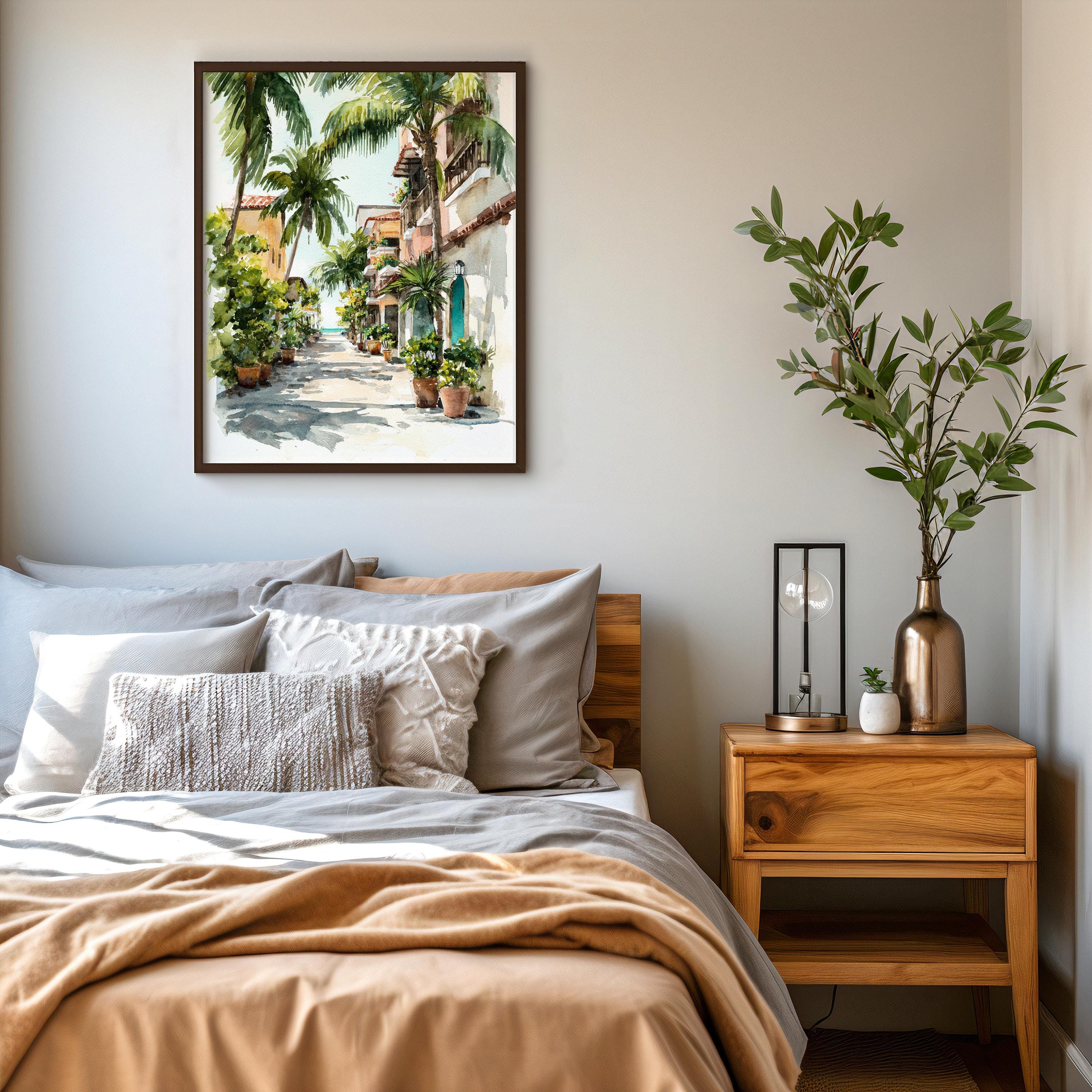 Playa Del Carmen Palm Walk Watercolor Art Print Sunlit Paths Palm Lined ...