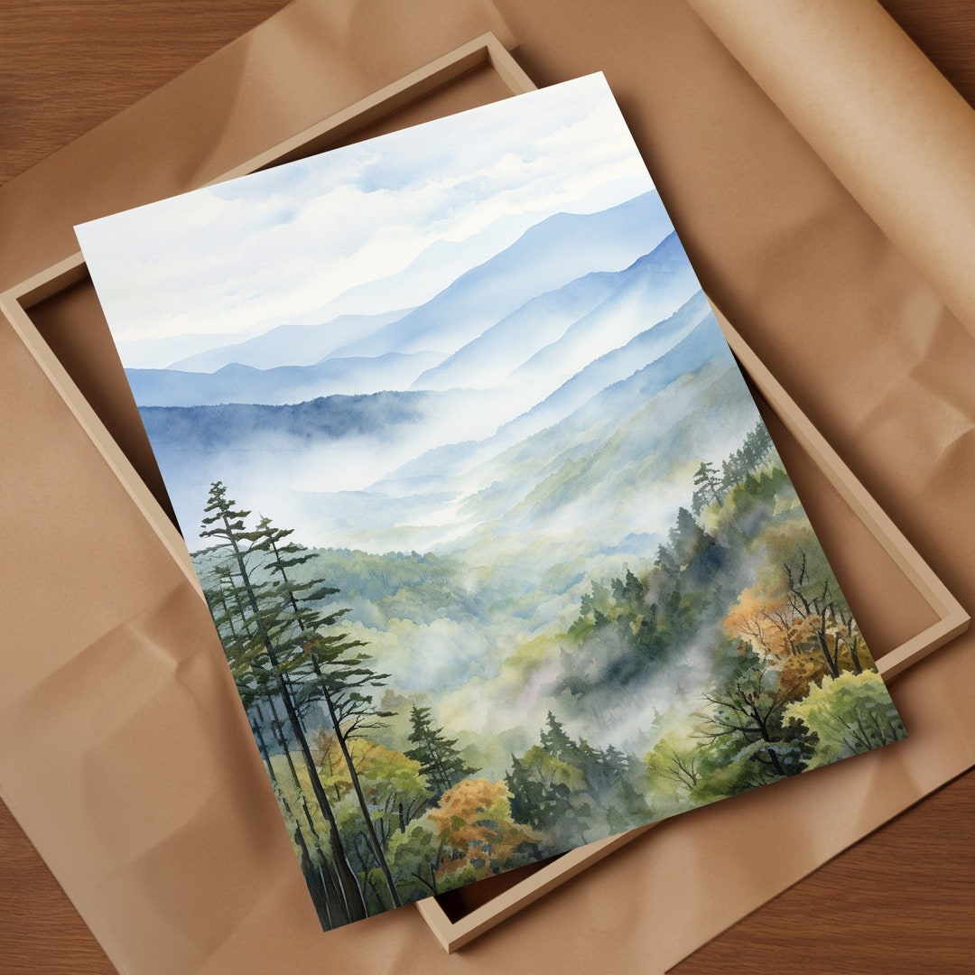 Smoky Mountains Watercolor Art Print Tennessee Blue Ridge Serenity ...