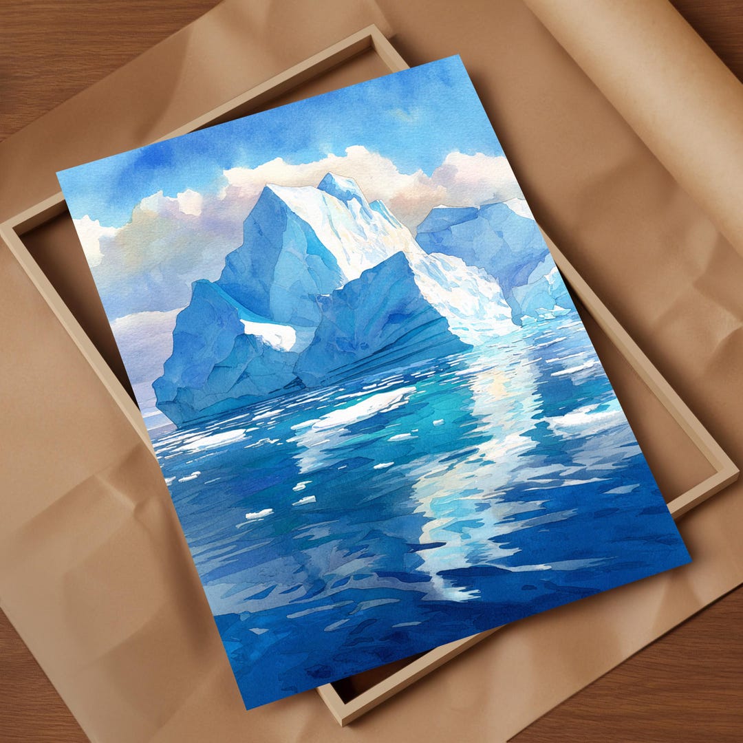 Iceberg Alley Coastal Watercolor Art Print Blue Icebergs Open Atlantic ...