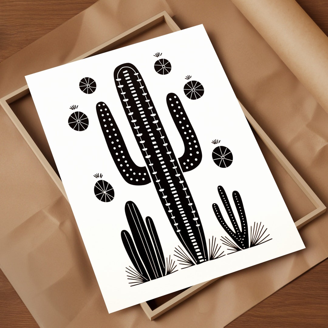 Saguaro Desert Cactus Minimalist Desert Art Print Mesmerizing Display ...