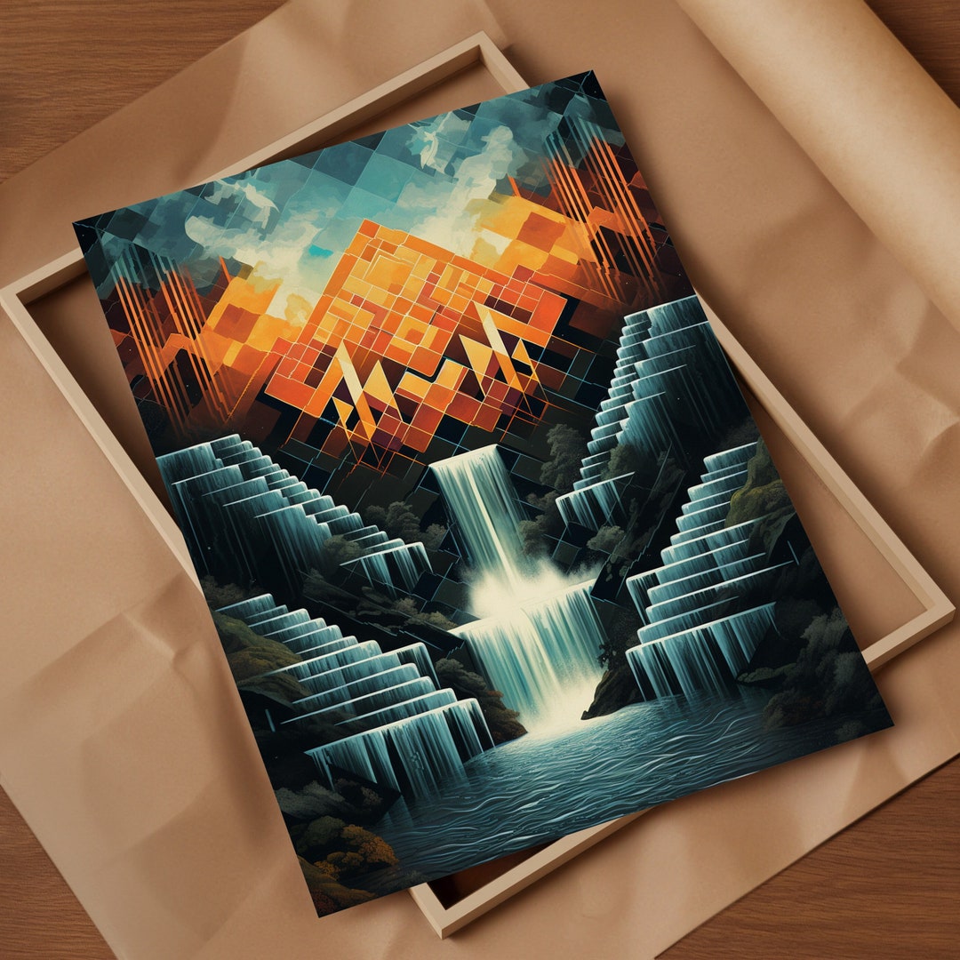 Washington Waterfall Geometry Wall Art Print Cascades Tranquility With ...