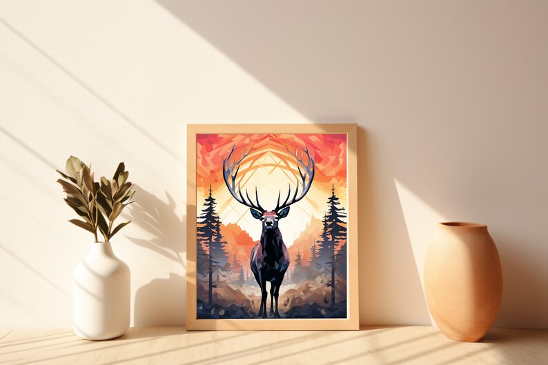 Rocky Mountain Elk Wilderness Print Geometric Abstract Wall Art With ...