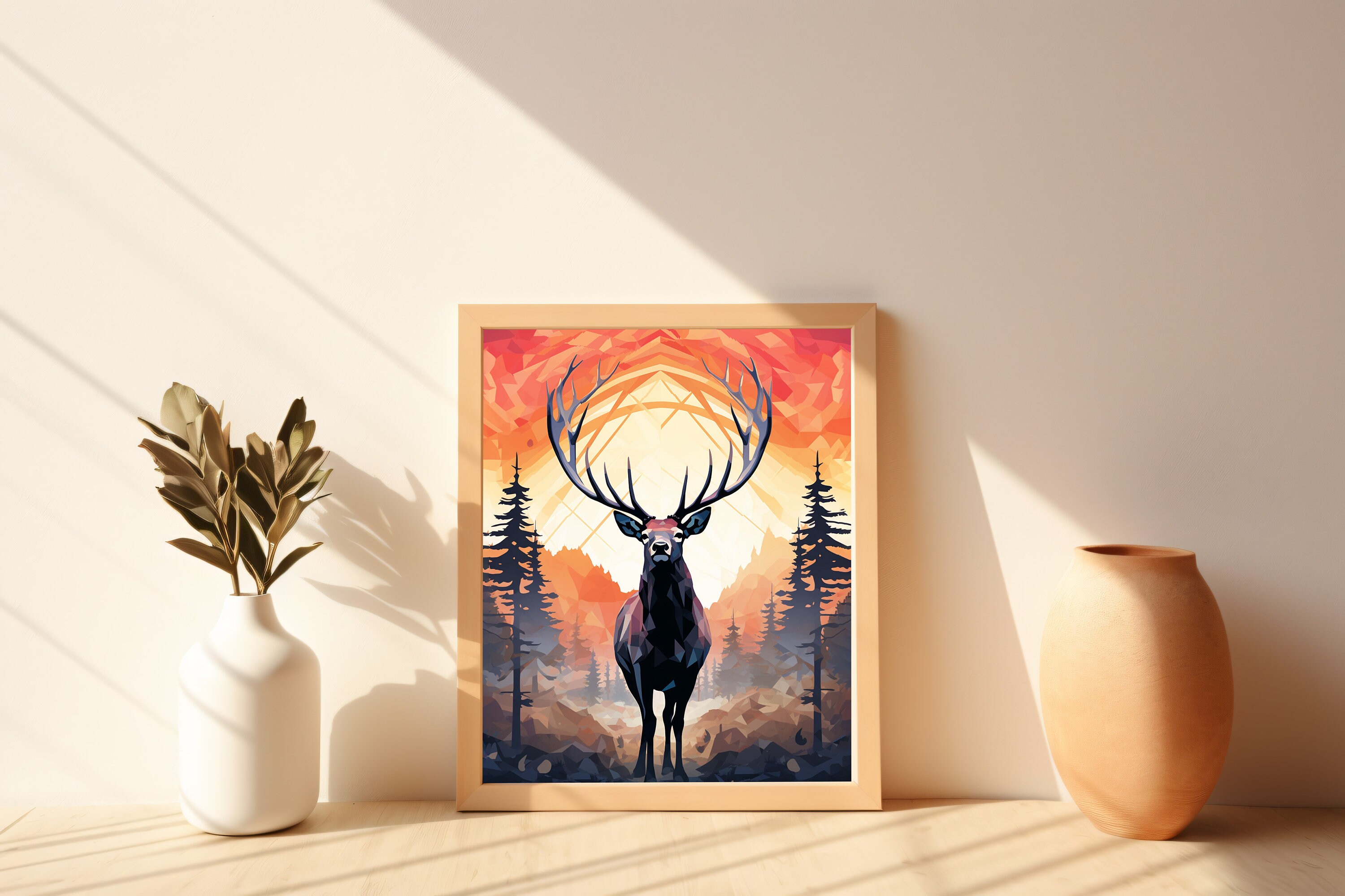 Rocky Mountain Elk Wilderness Print Geometric Abstract Wall Art With ...