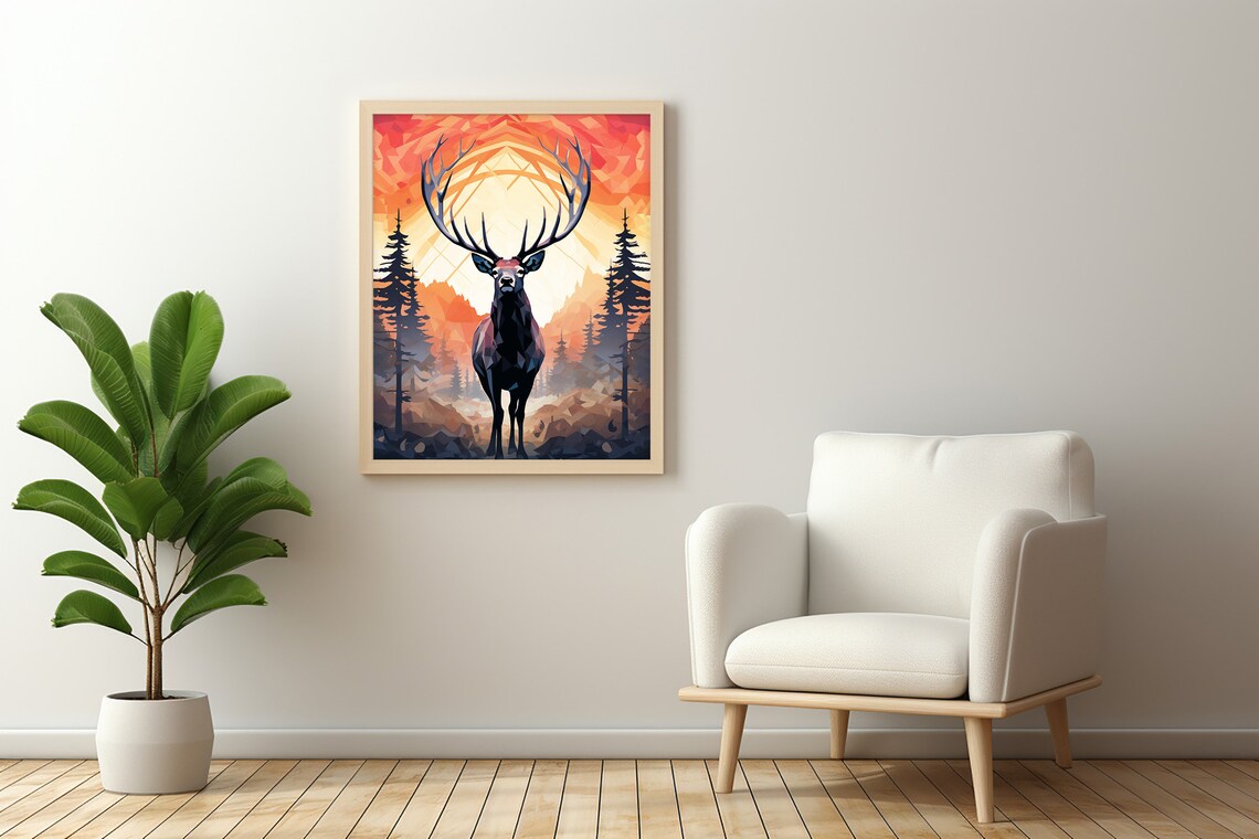 Rocky Mountain Elk Wilderness Print Geometric Abstract Wall Art With ...