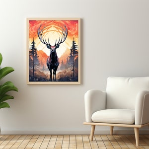 Rocky Mountain Elk Wilderness Print Geometric Abstract Wall Art With ...